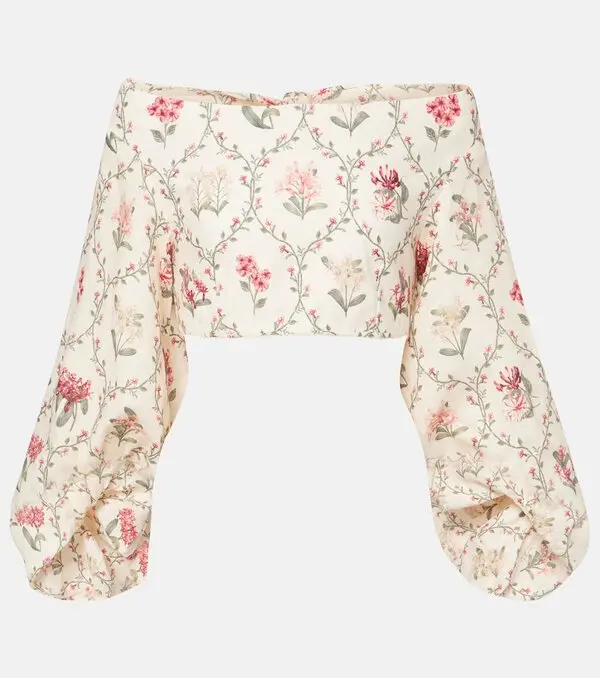Agua Bendita Floral Print Linen Cropped Top - Multicoloured