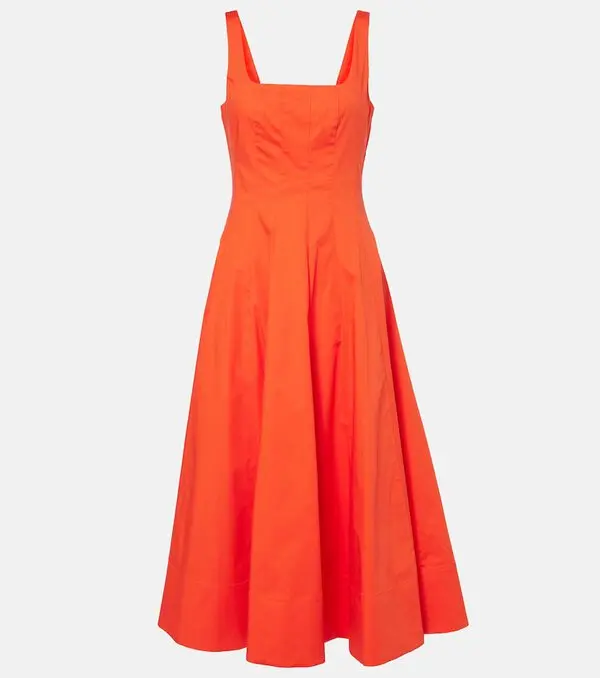 Staud Cotton Poplin Midi Dress - Red