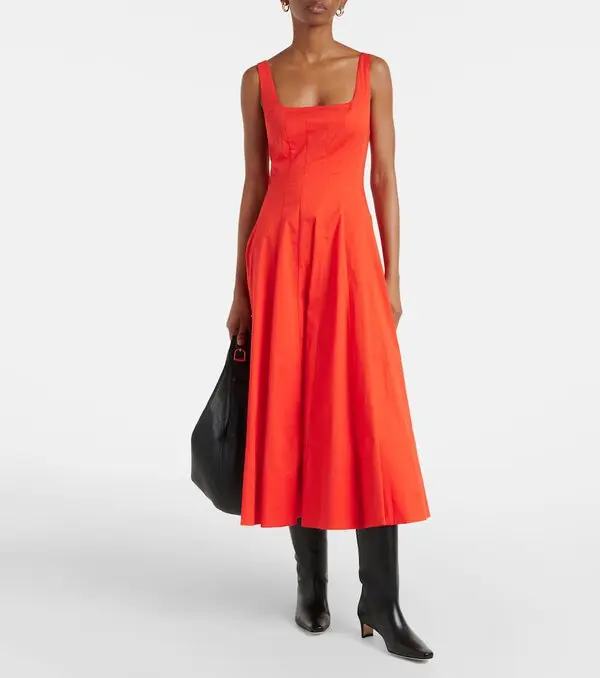 Staud Cotton Poplin Midi Dress - Red