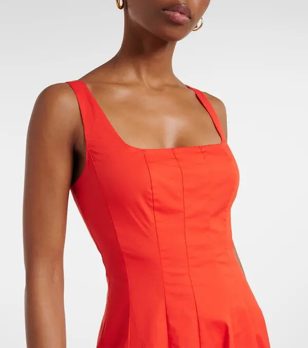 Staud Cotton Poplin Midi Dress - Red