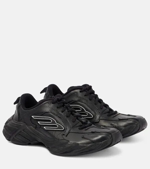 Balenciaga Leather Lace-up Sneakers - Black