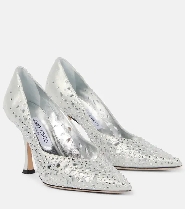 JIMMY CHOO Ziri 90 Embellished Suede Pumps - Silver