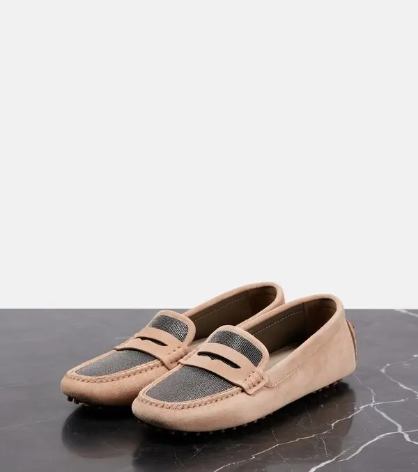 Brunello Cucinelli Monili Suede Driving Loafers - Pink