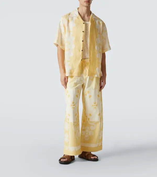Commas Name Seaside Printed Cotton And Silk Wide Leg Trousers