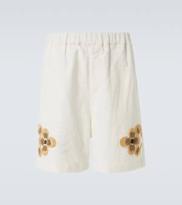Commas Embroidered Linen And Cotton Shorts - White