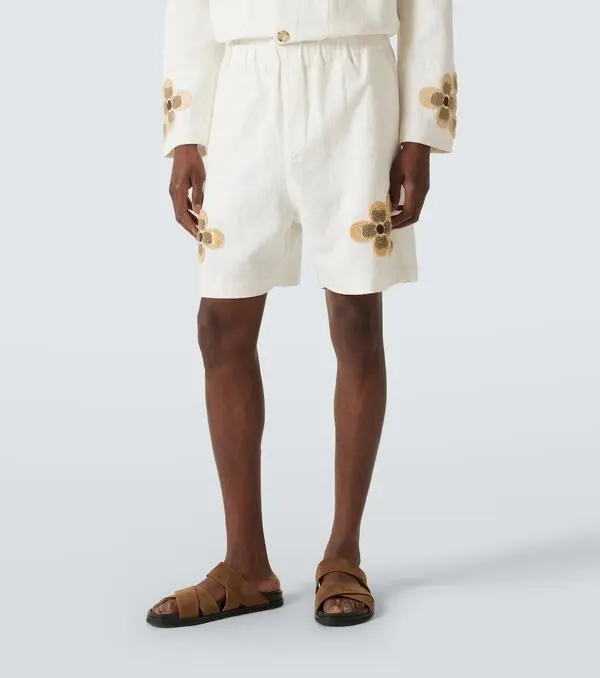 Commas Embroidered Linen And Cotton Shorts