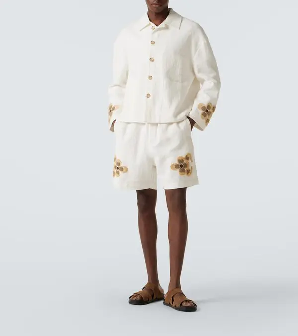 Commas Embroidered Linen And Cotton Shorts