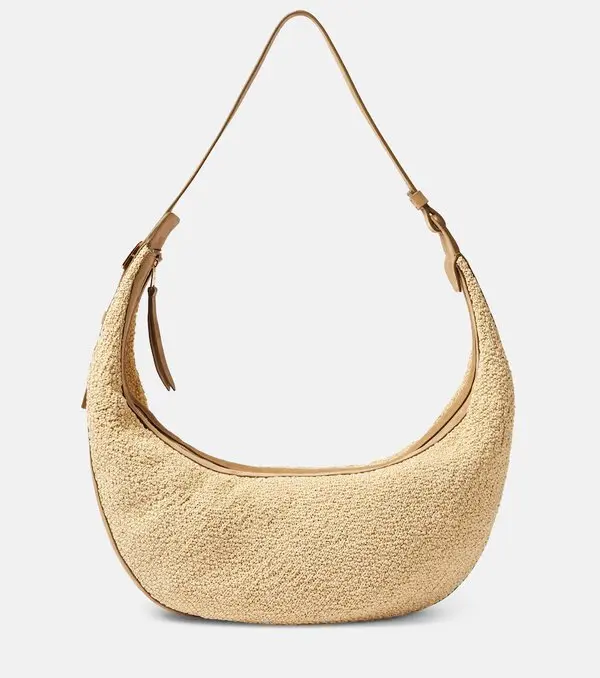 Khaite Augustina Raffia Shoulder Bag With Suede Trim - Neutrals