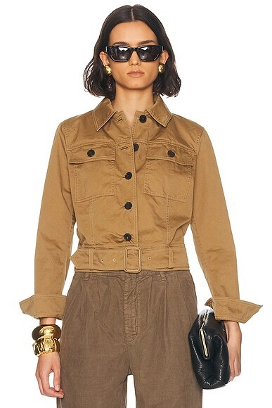Saint Laurent Cropped Belted Jacket - Chatain