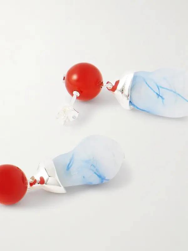 Completedworks Recycled Silver, Resin And Agate Drop Earrings - Blue