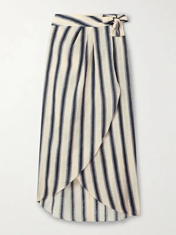 Johanna Ortiz Waves Of Destiny Wrap-effect Pleated Striped Linen Pareo - Neutrals