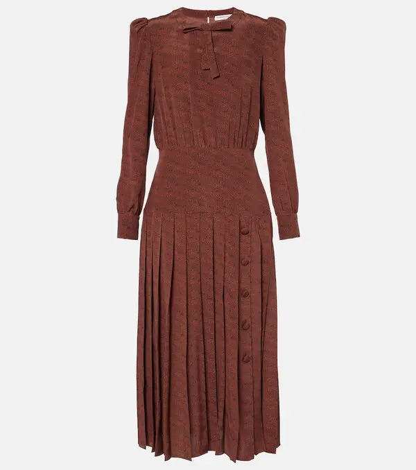 Alessandra Rich Leopard-print Silk Midi Dress - Brown