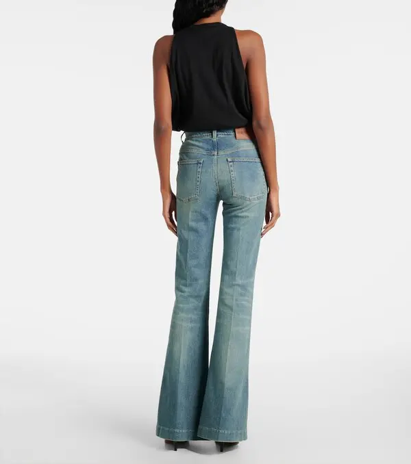 Alexander McQueen Faded Flared Jeans In Stone Wash