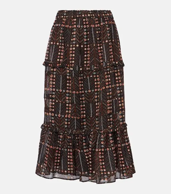 MARANT ETOILE Diya Printed Tiered Cotton Maxi Skirt - Black