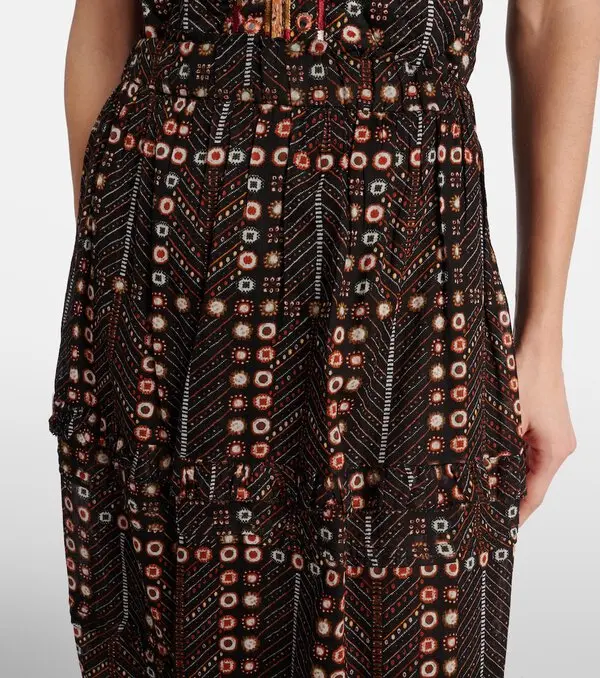 MARANT ETOILE Diya Printed Tiered Cotton Maxi Skirt - Black