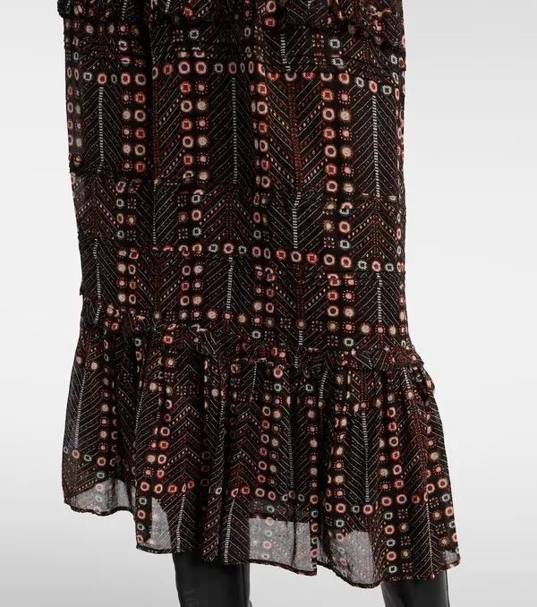 MARANT ETOILE Diya Printed Tiered Cotton Maxi Skirt - Black