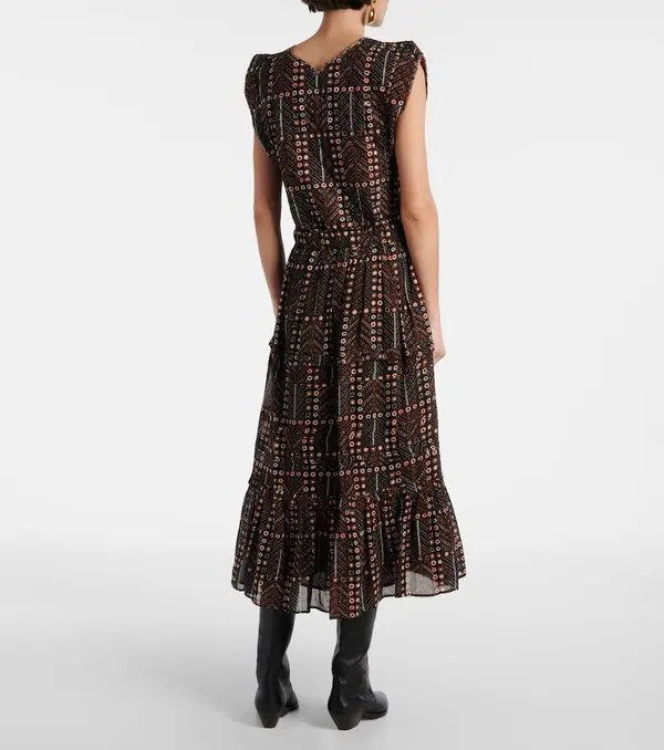 MARANT ETOILE Diya Printed Tiered Cotton Maxi Skirt - Black