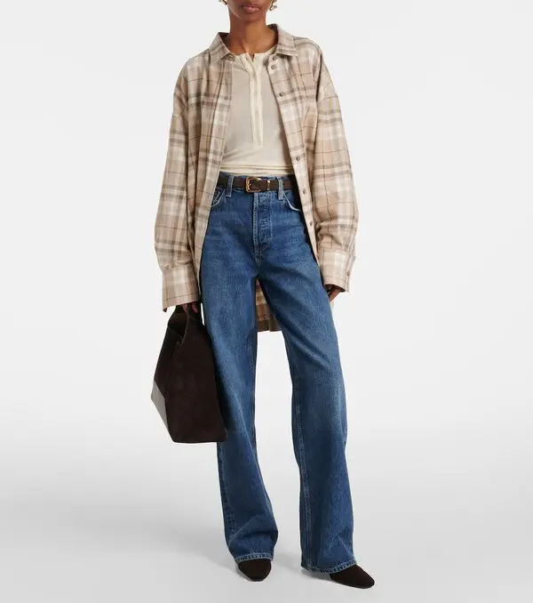 AGOLDE Faustine Henley Shirt In Oat Milk - White