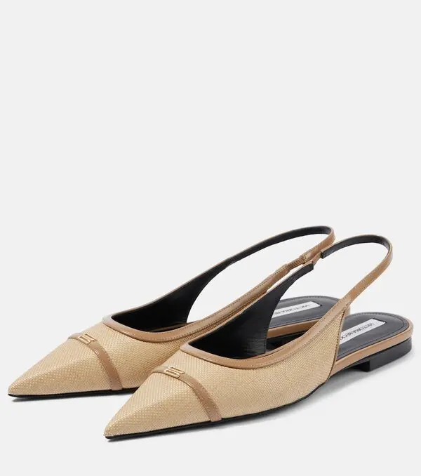 Victoria Beckham Leather-trimmed Raffia Slingback Flats - Neutrals