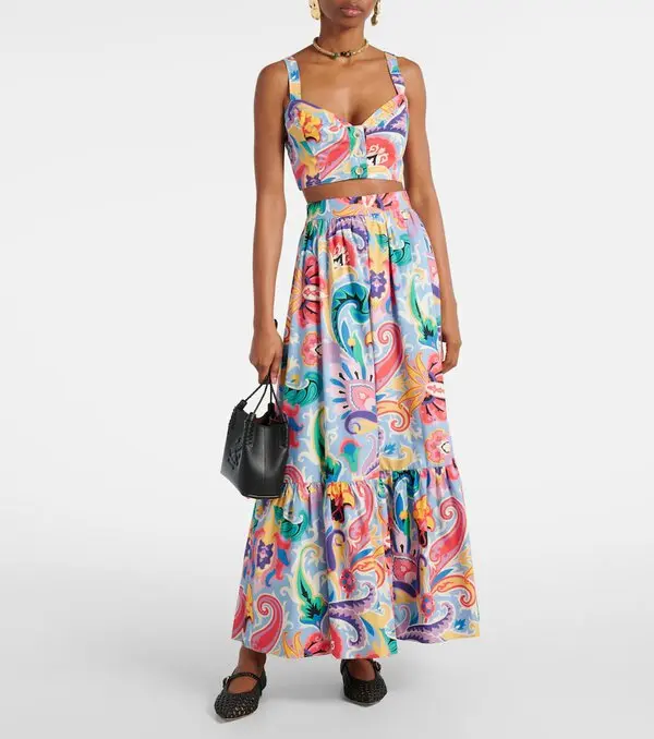 Etro Printed Cotton Button-front Cropped Top