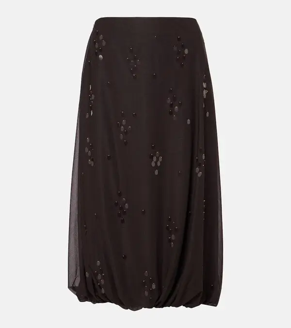 XU ZHI Embellished Midi Skirt - Brown