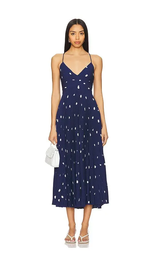 Astr The Label Blythe Pleated Midi Dress - Navy