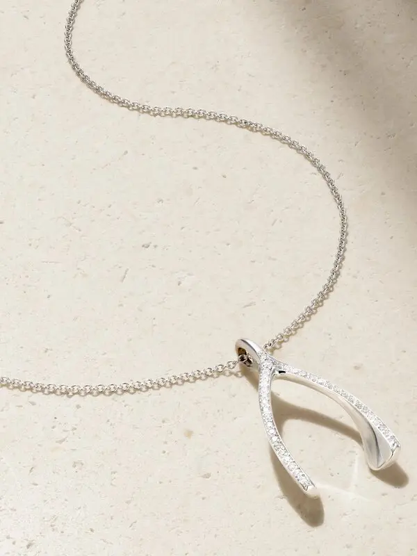 JENNIFER MEYER 18-karat White Gold Diamond Wishbone Necklace - Silver