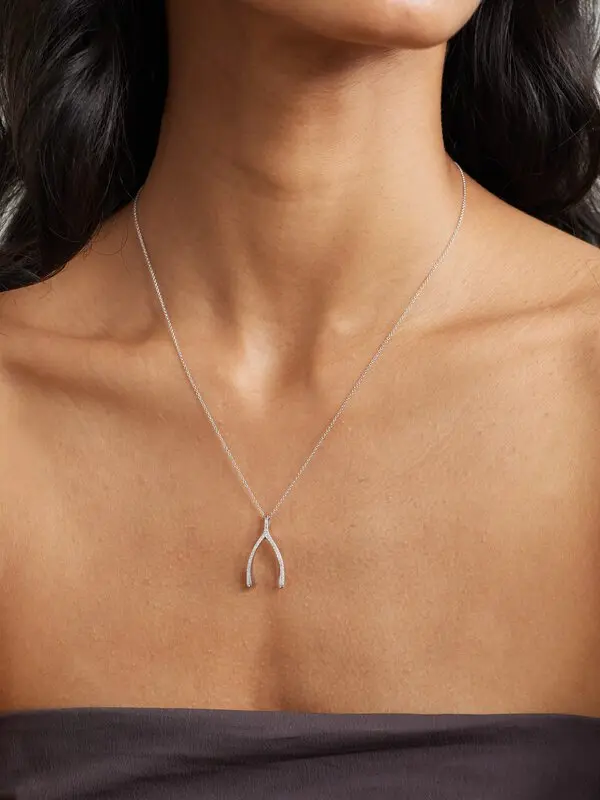 JENNIFER MEYER 18-karat White Gold Diamond Wishbone Necklace