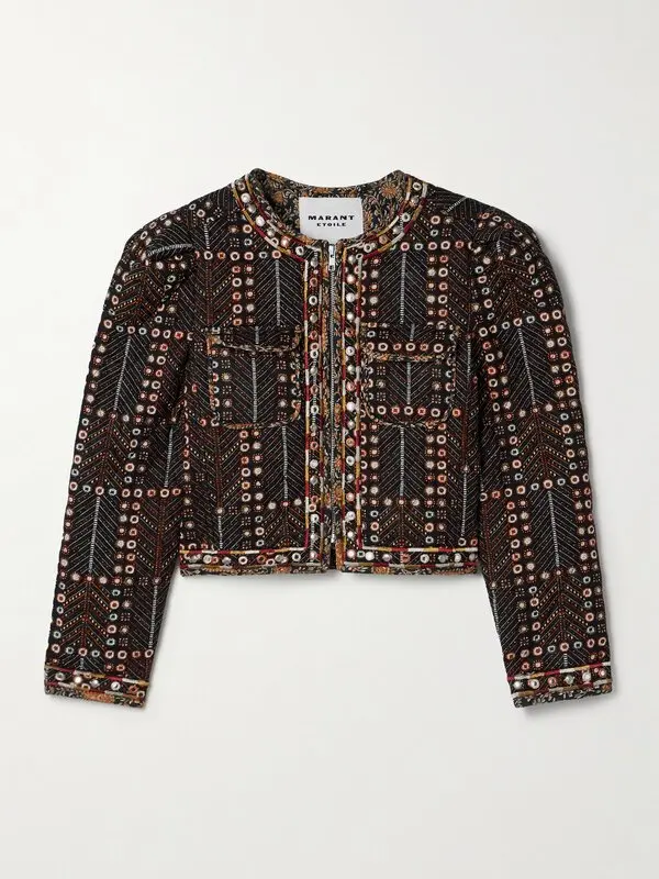 MARANT ETOILE Embellished Quilted Printed Cotton-voile Jacket