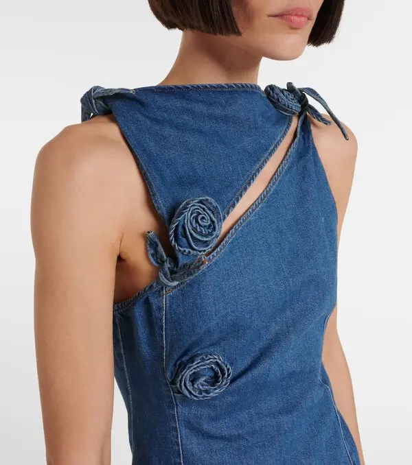 Coperni Floral Applique Cutout Denim Mini Dress
