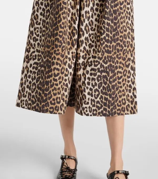 GANNI Leopard Print Cotton Midi Dress - Multicoloured