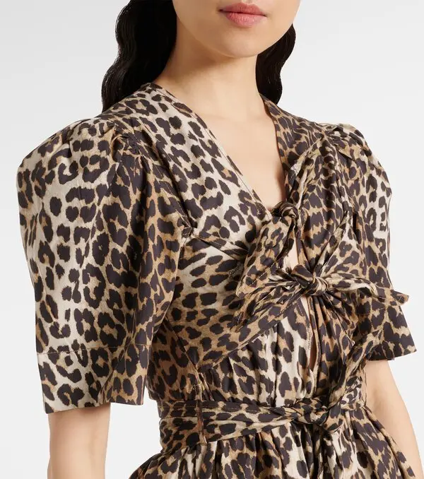 GANNI Leopard Print Cotton Midi Dress - Multicoloured