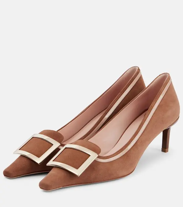 ROGER VIVIER Viv "canard" 55 Buckle-detail Suede Pumps - Brown