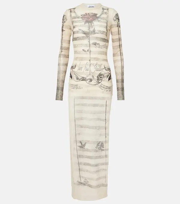 JEAN PAUL GAULTIER Trompe L’oeil Mesh Maxi Dress - Multicoloured
