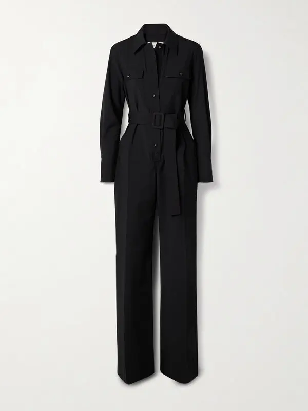 Veronica De Piante Nadia Belted Wool And Silk-blend Jumpsuit - Black