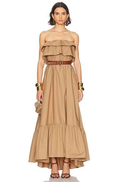Saint Laurent Strapless Maxi Dress With Ruffled Detail