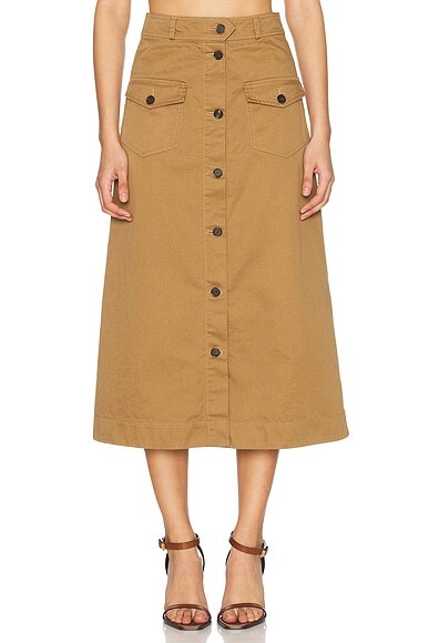 Saint Laurent Button-down Midi Skirt - Chatain