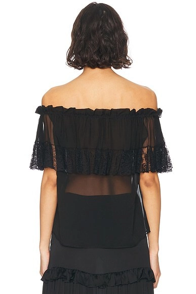 Saint Laurent Off The Shoulder Ruffle Blouse - Noir