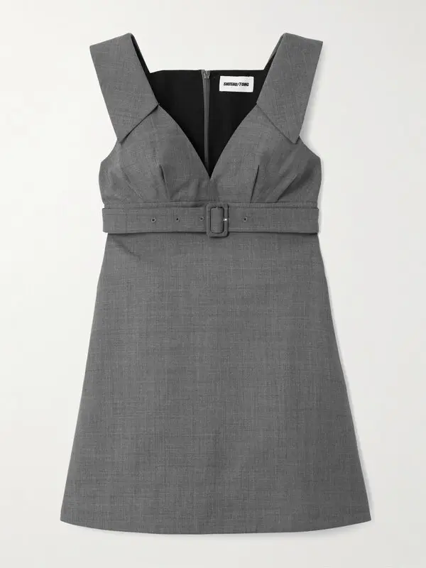 SHUSHU/TONG Belted Woven Mini Dress - Gray