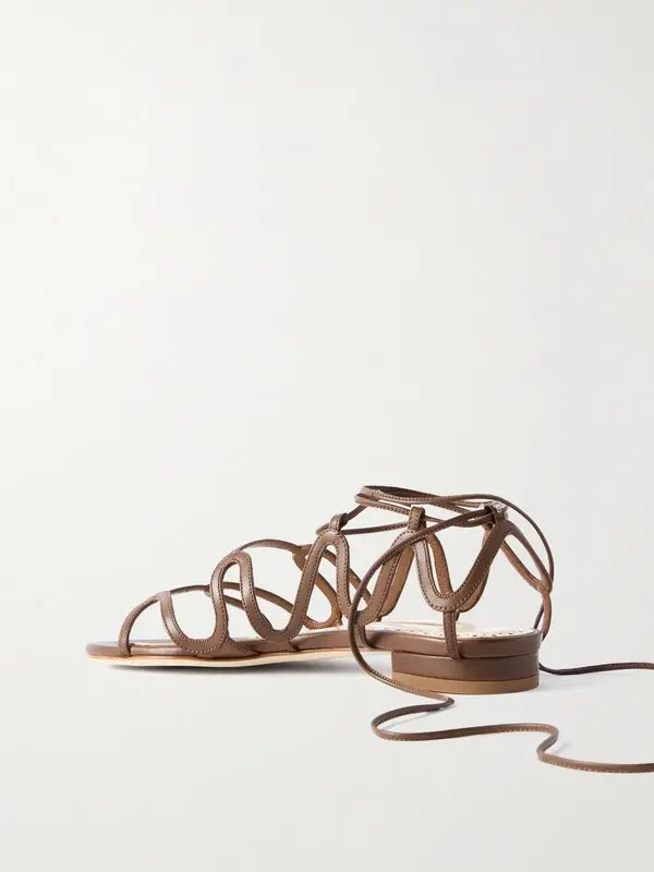 Manolo Blahnik Fawdaflat Leather Gladiator Sandals - Brown