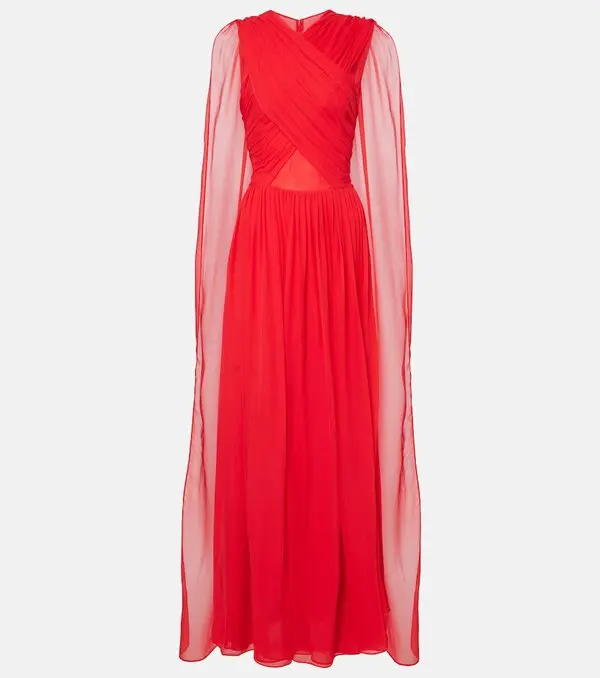 Costarellos Seva Gathe Silk Georgette Gown - Red