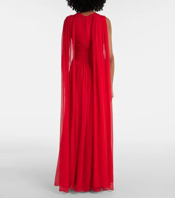 Costarellos Seva Gathe Silk Georgette Gown