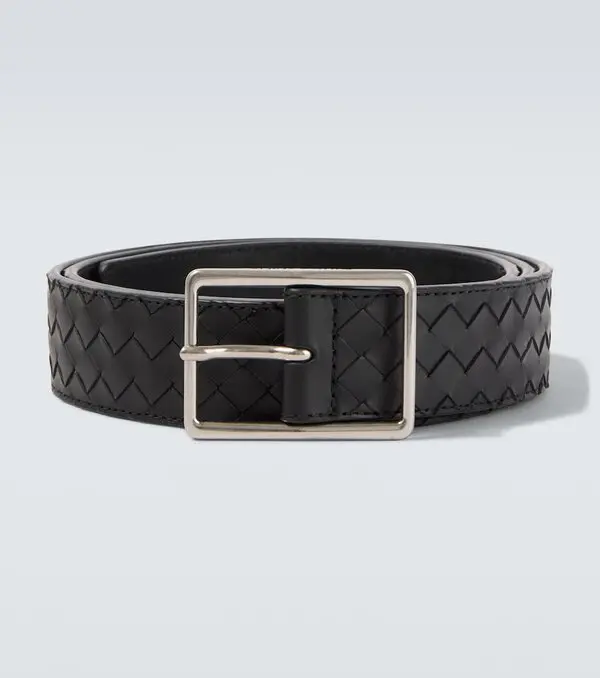 Bottega Veneta Piccolo Intrecciato Leather Belt - Black