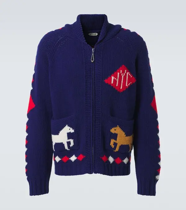 BODE Diamond Corral Wool Zip-up Cardigan - Blue