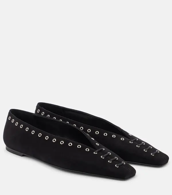 TOTEME Suede Lace-up Ballet Flats - Black