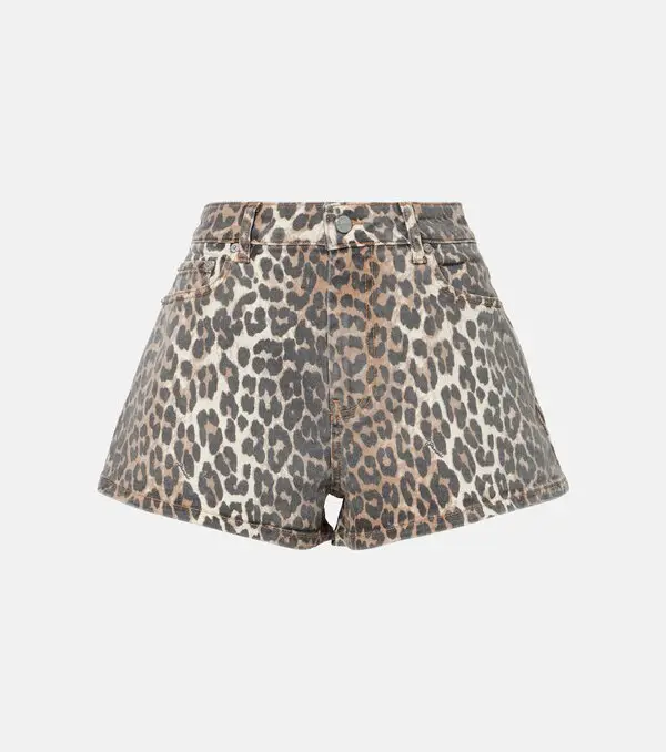 GANNI Leopard-print Denim Shorts - Multicoloured