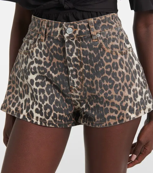 GANNI Leopard-print Denim Shorts