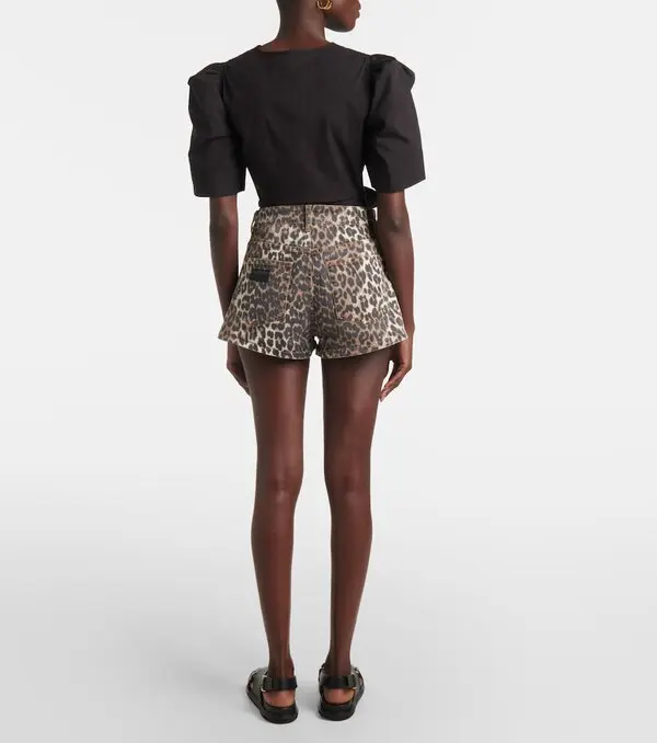 GANNI Leopard-print Denim Shorts