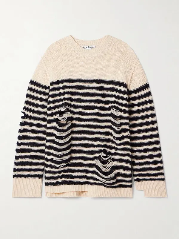 Acne Studios Distressed Striped Wool-blend Sweater