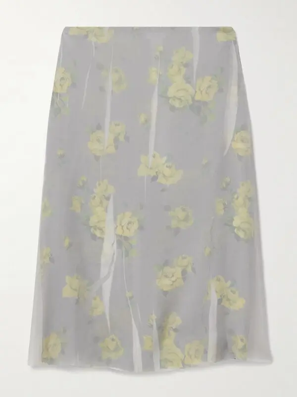 Acne Studios Layered Floral-print Chiffon And Crepe Skirt - Gray